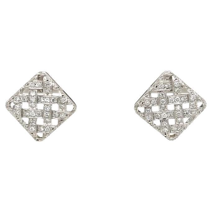 Vintage Diamond Square Cluster Platinum Stud Earrings For Sale at 1stDibs