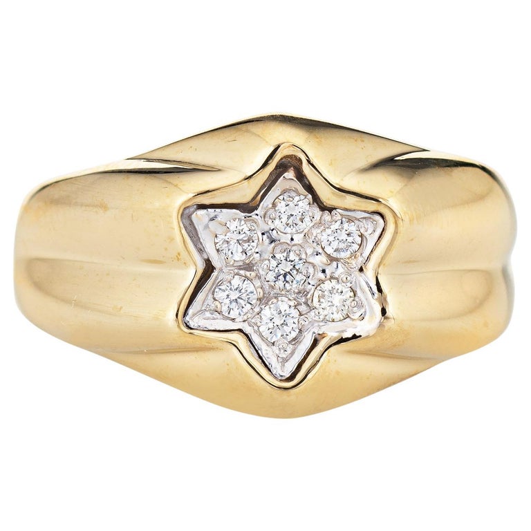 Vintage Diamond Star Ring 14k Yellow Gold Band Sz 7.5 Estate Fine ...