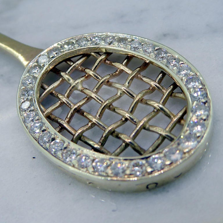 Vintage Diamond Tennis Racquet Pendant and Chain, London, 1976, Yellow ...