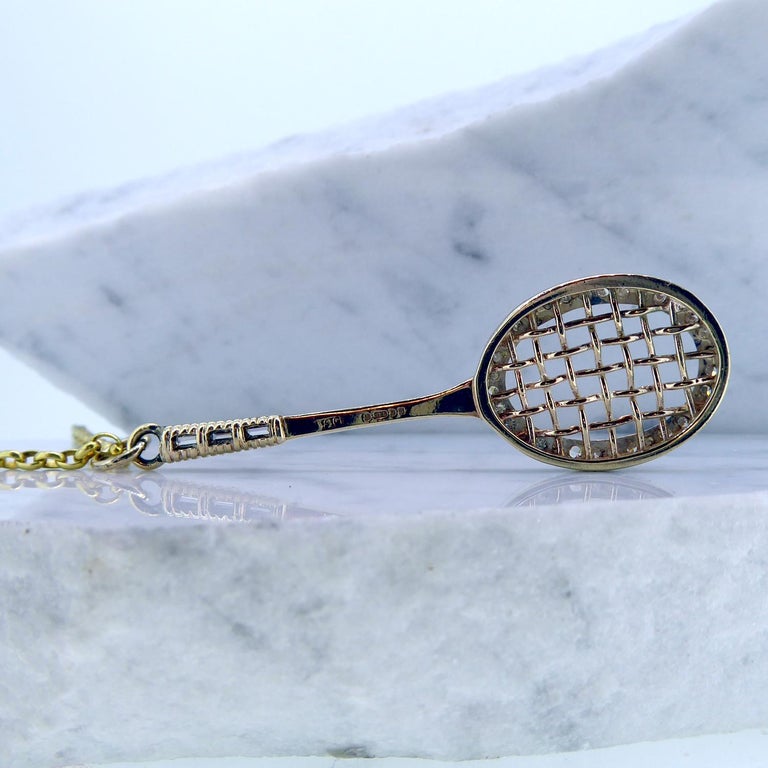 Vintage Diamond Tennis Racquet Pendant and Chain, London, 1976, Yellow ...