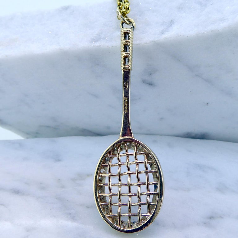 Vintage Diamond Tennis Racquet Pendant and Chain, London, 1976, Yellow ...