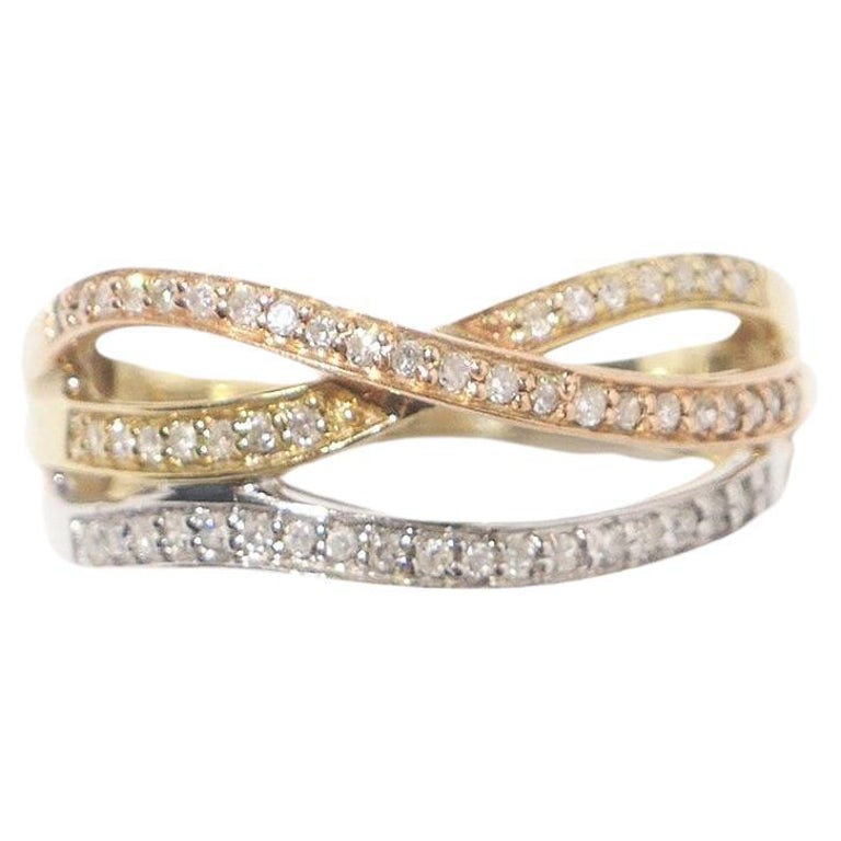 Vintage Pave Diamond 10 Karat Yellow White and Rose Tri-Color Trinity ...