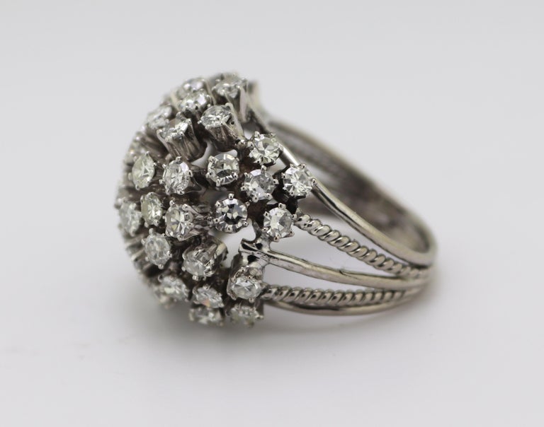 Vintage Diamond, White Gold Bombe Flower Ring For Sale at 1stDibs