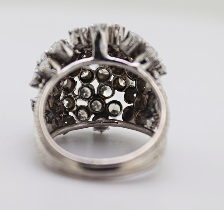Vintage Diamond, White Gold Bombe Flower Ring For Sale at 1stDibs