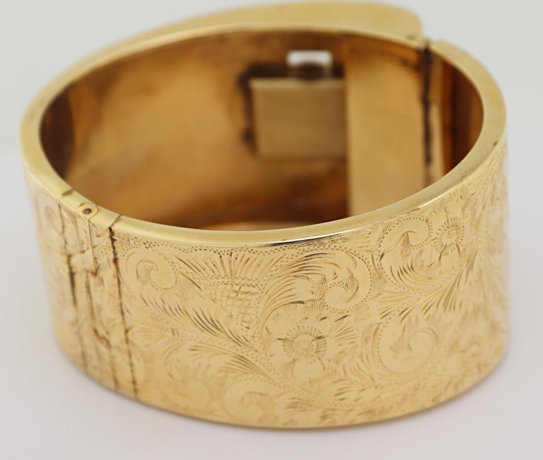 Vintage Diamond, Yellow Gold Covered Wristwatch Bangle For Sale at 1stDibs