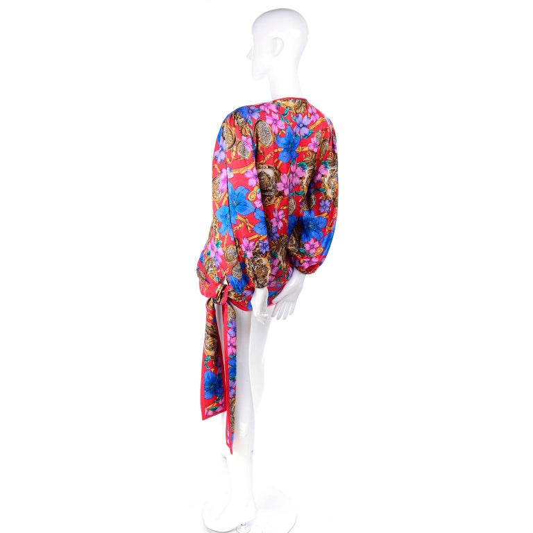 Vintage Diane Freis Blouse in Silk Baroque Print Top With Tassels and ...