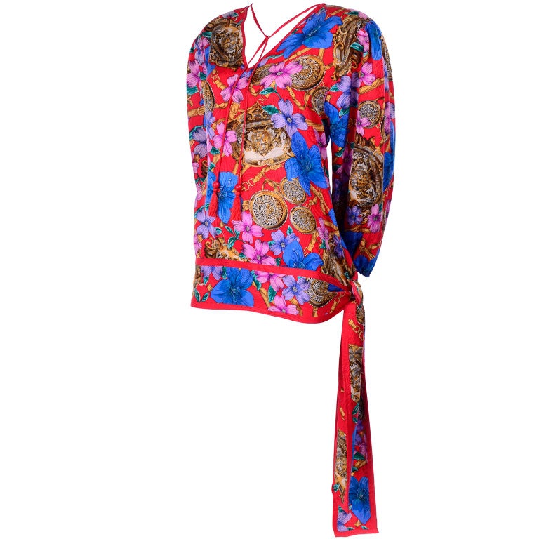 Vintage Diane Freis Blouse in Silk Baroque Print Top With Tassels and ...