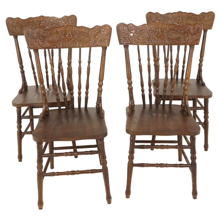 Vintage Dining Chairs, Set of 4, Oak, Press Back, Canada 1950, B2795 at ...