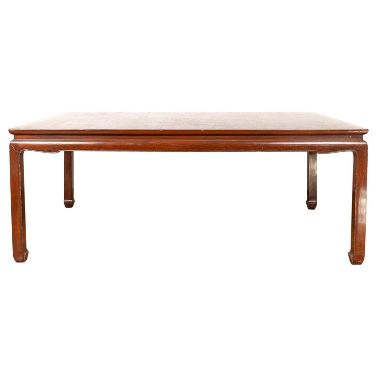 Vintage Dining Table with Open Mat Top Inlay, Arched Apron and ...