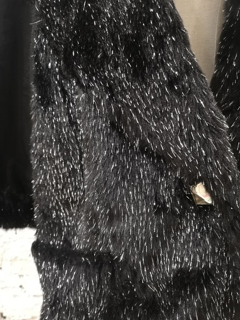 Vintage Dirada black silver faux fur coat For Sale at 1stDibs