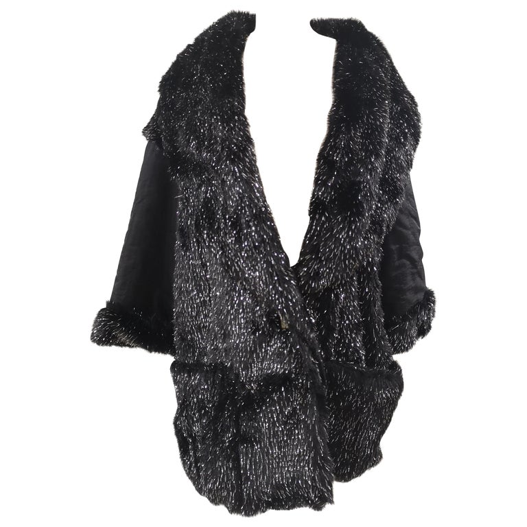 Vintage Dirada black silver faux fur coat For Sale at 1stDibs