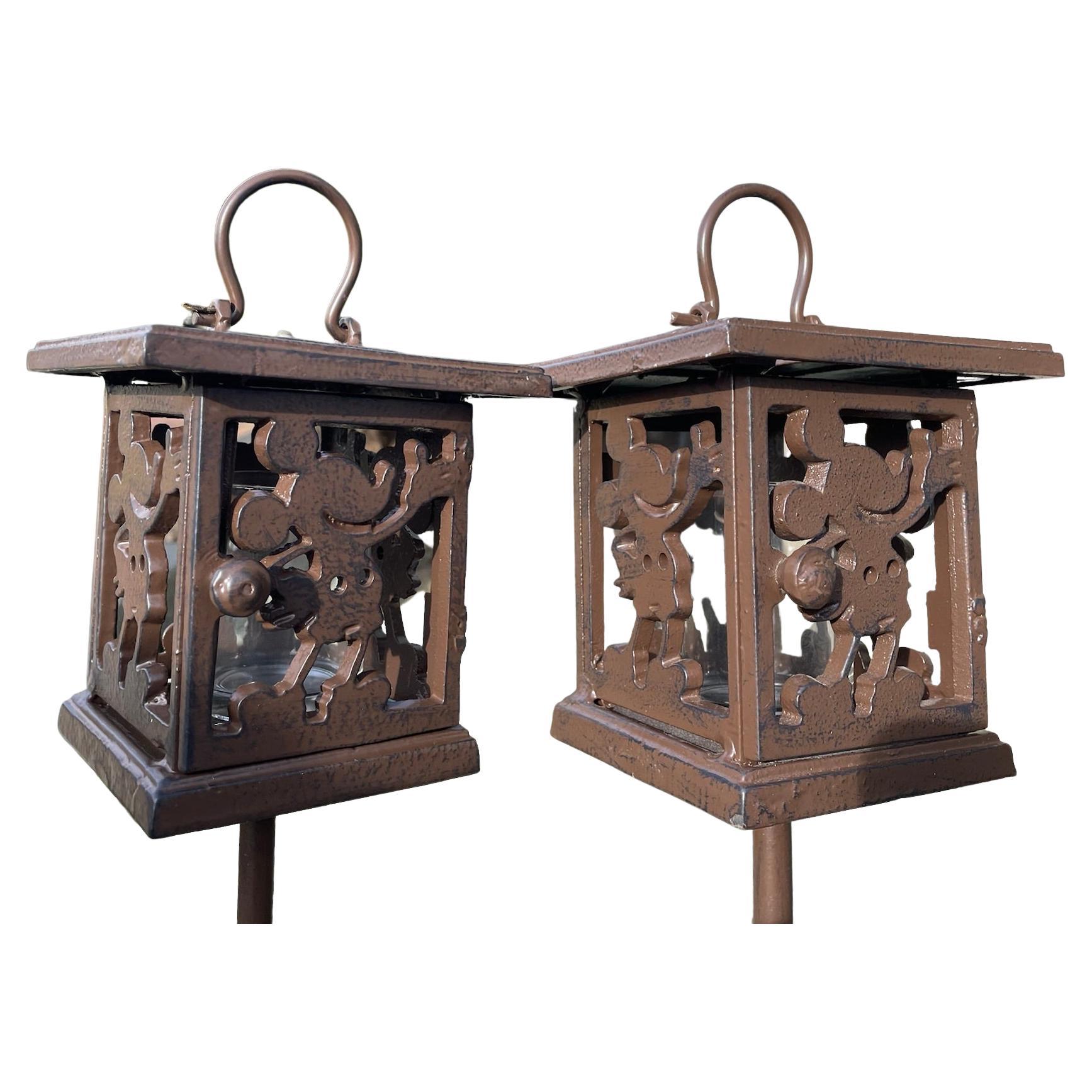 Vintage Disney Pair Mickey Mouse Garden Lighting Lanterns For Sale at ...