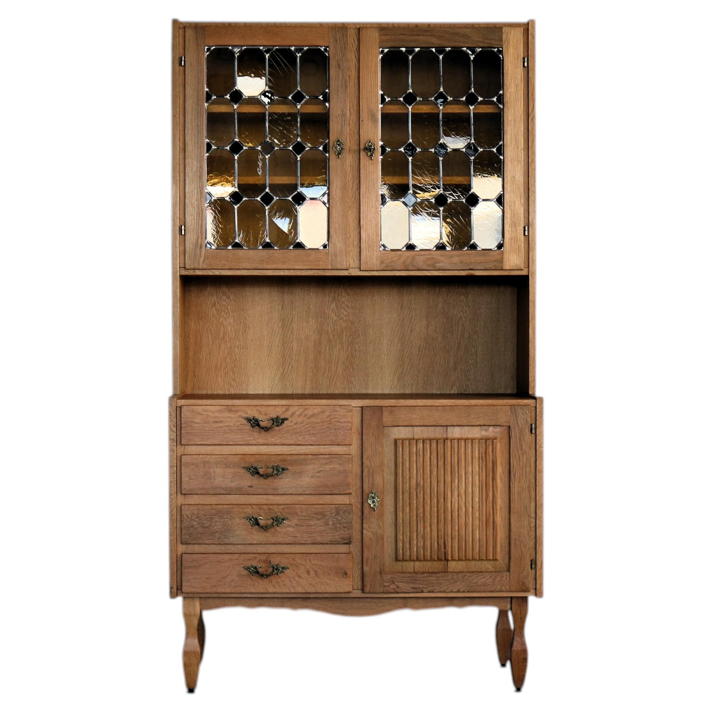 Vintage Oak Display Cabinet with Stained Glass Doors by Henning ...