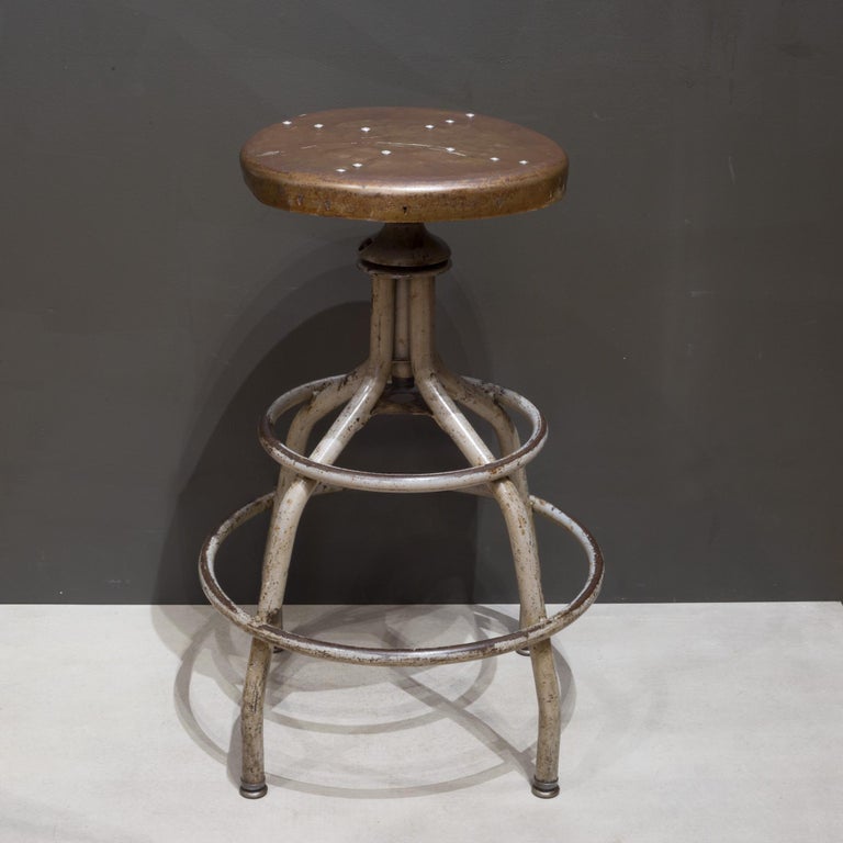 Vintage Distressed Adjustable Metal Factory Swivel Stool c.1950 For ...