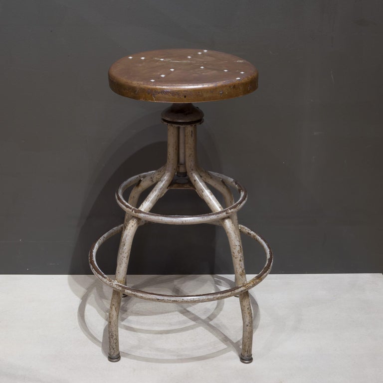 Vintage Distressed Adjustable Metal Factory Swivel Stool c.1950 For ...