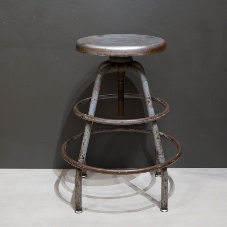 Vintage Distressed Adjustable Metal Factory Swivel Stool c.1950 For ...