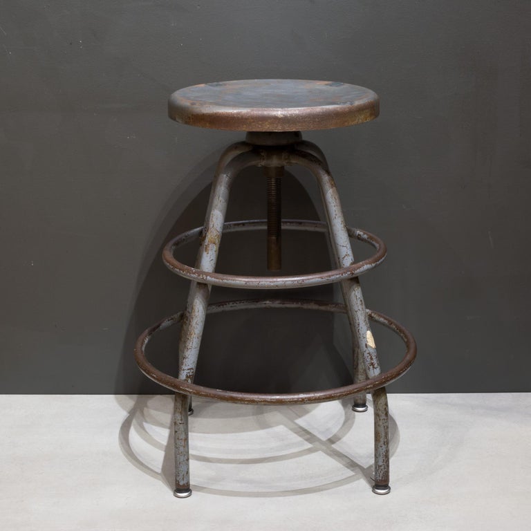 Vintage Distressed Adjustable Metal Factory Swivel Stool c.1950 For ...