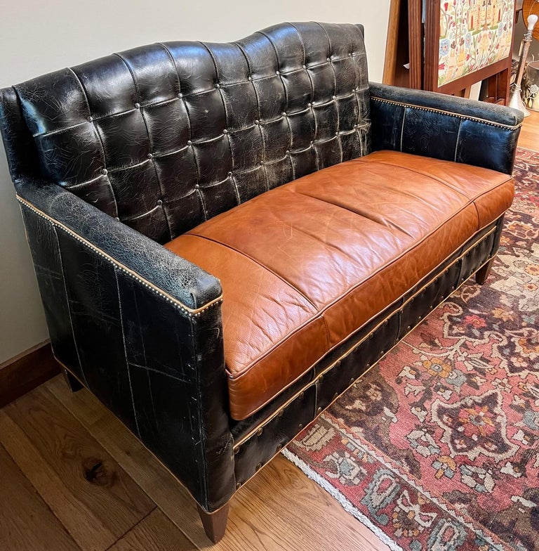 distressed leather settee