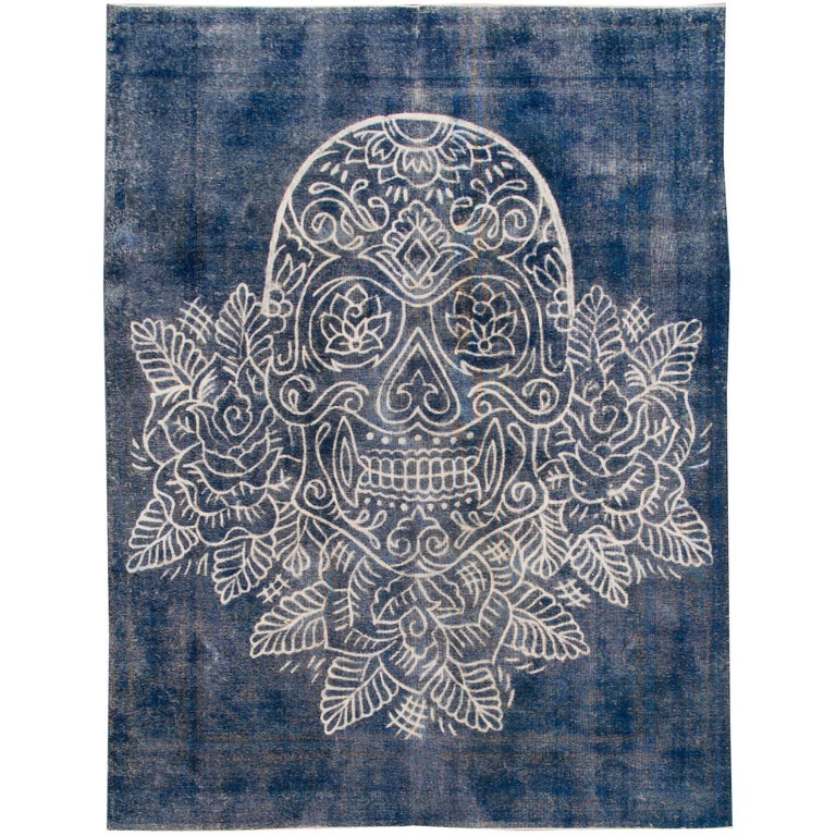 Vintage Distressed Blue Overdyed Rug at 1stDibs