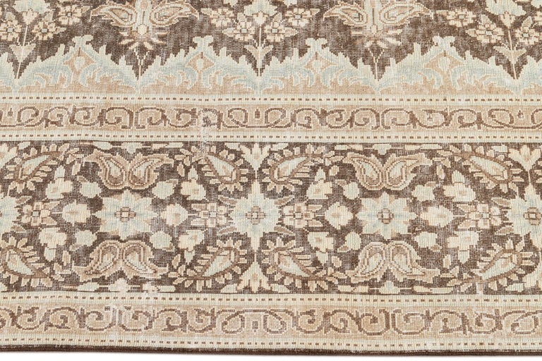 Vintage Distressed Brown and Blue Wool Rug For Sale at 1stDibs