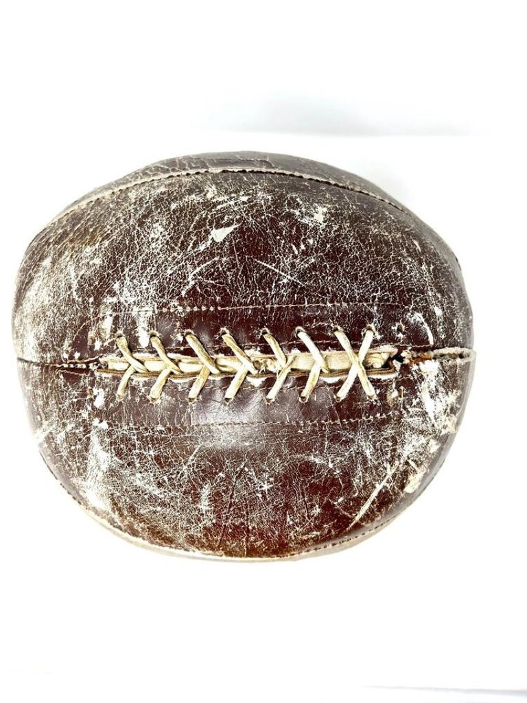 Vintage Distressed Leather Medicine Ball For Sale at 1stDibs