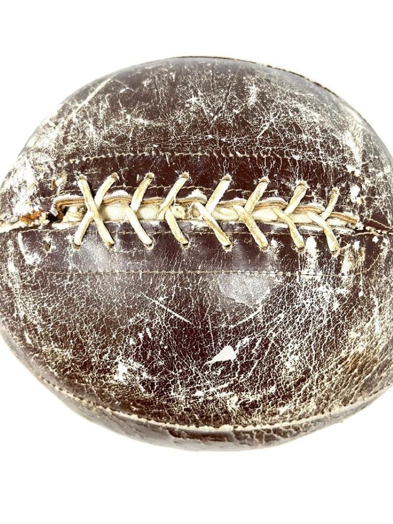 Vintage Distressed Leather Medicine Ball For Sale at 1stDibs