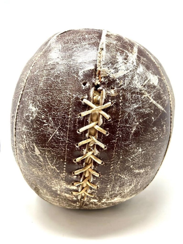 Vintage Distressed Leather Medicine Ball For Sale at 1stDibs