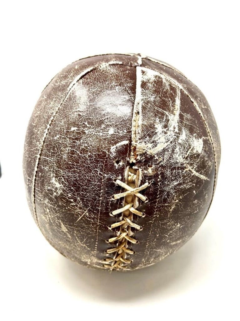 Vintage Distressed Leather Medicine Ball For Sale at 1stDibs