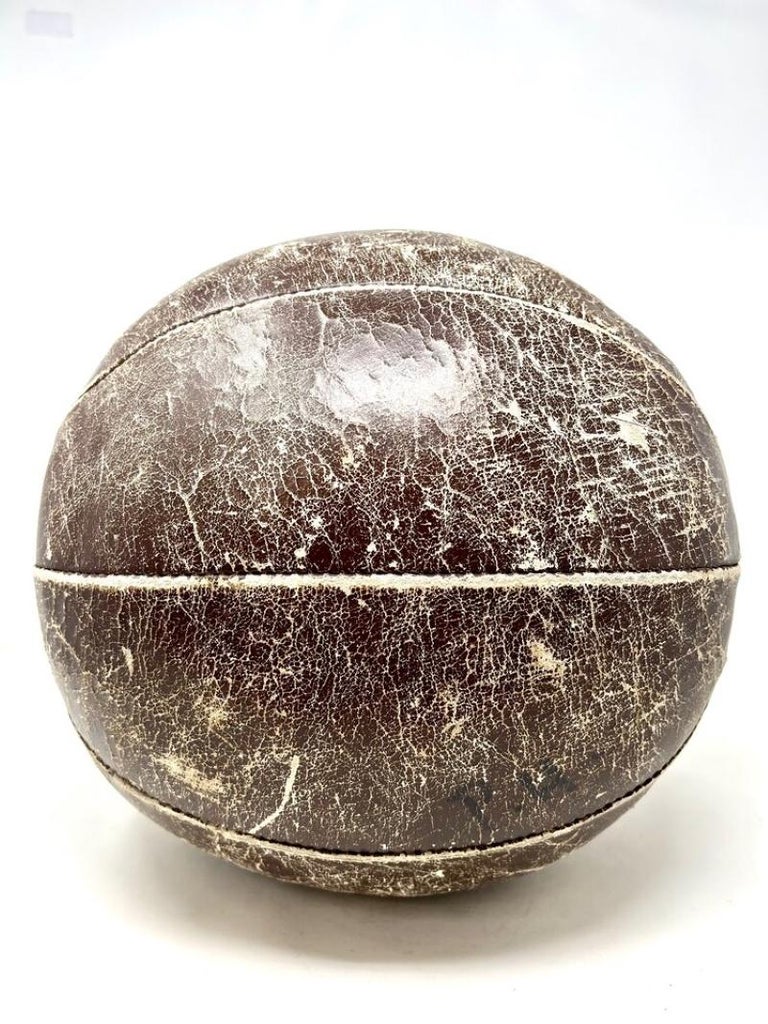 Vintage Distressed Leather Medicine Ball For Sale at 1stDibs