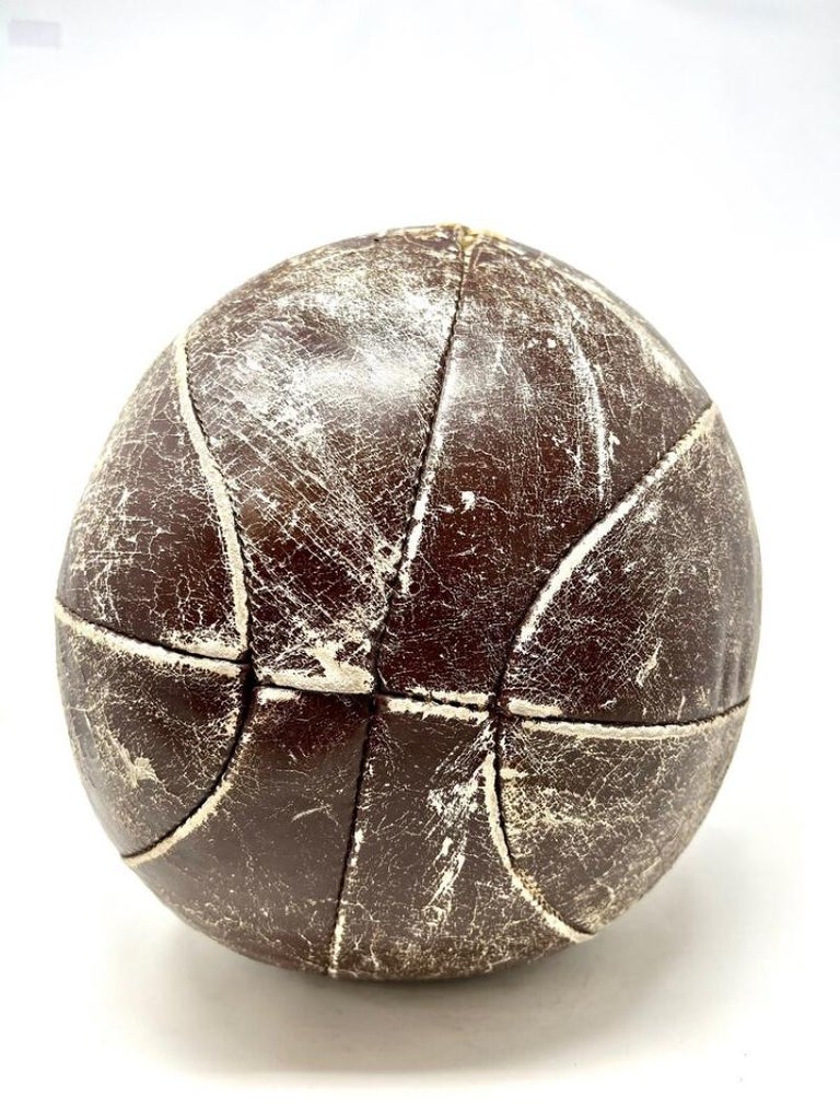 Vintage Distressed Leather Medicine Ball For Sale at 1stDibs