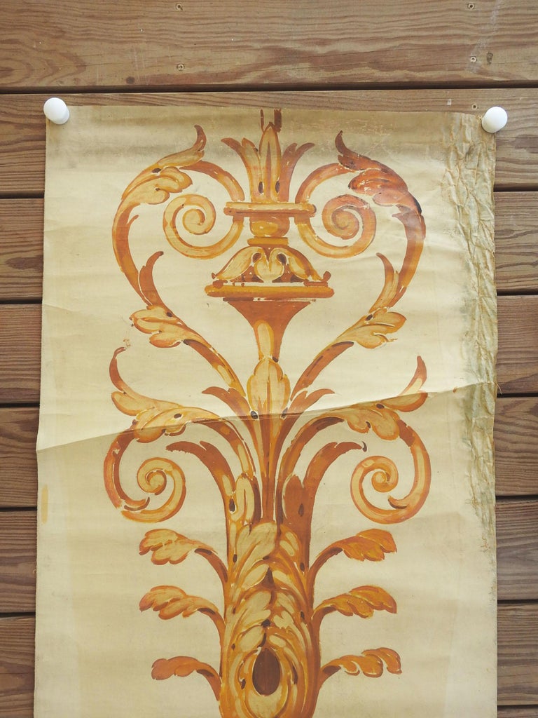 Vintage Distressed Ochre Renaissance Motif Painting For Sale at 1stDibs