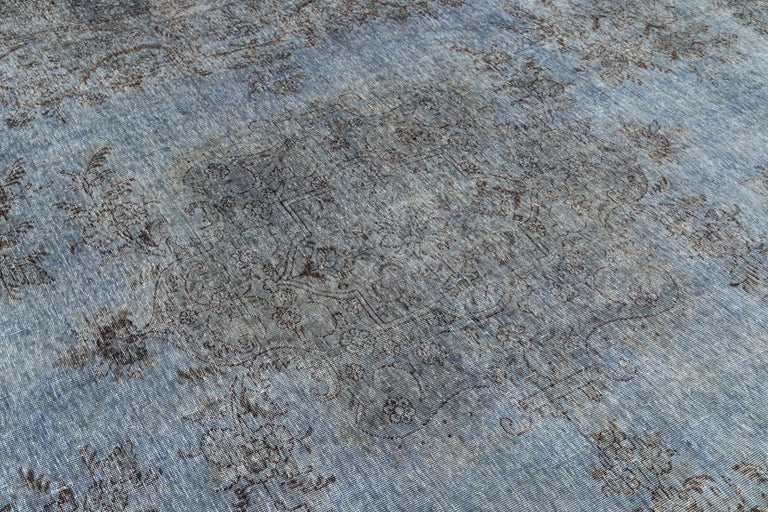 Vintage Distressed Overdyed Blue Wool Rug For Sale at 1stDibs