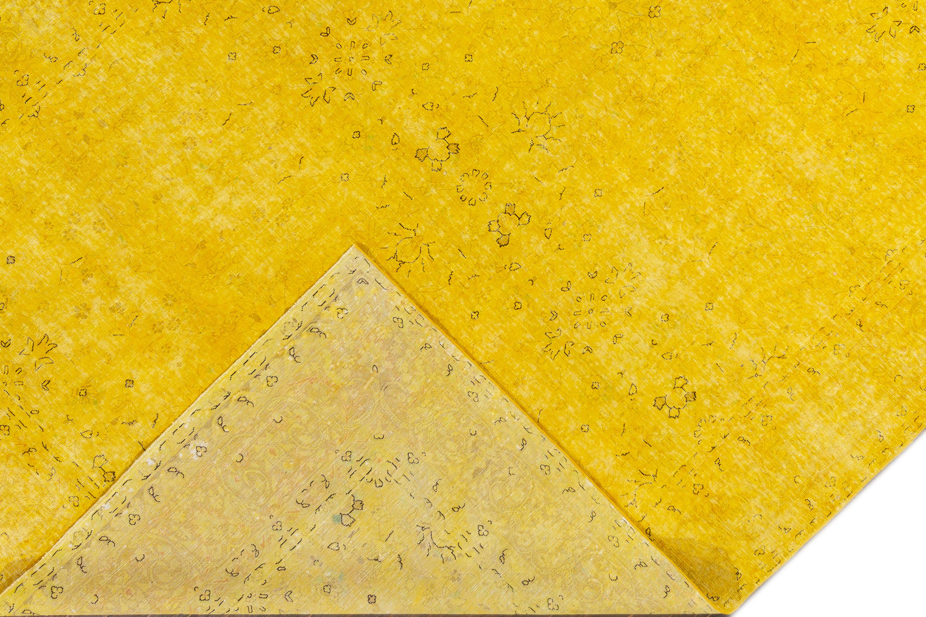 Vintage Distressed Overdyed Yellow Wool Rug at 1stDibs
