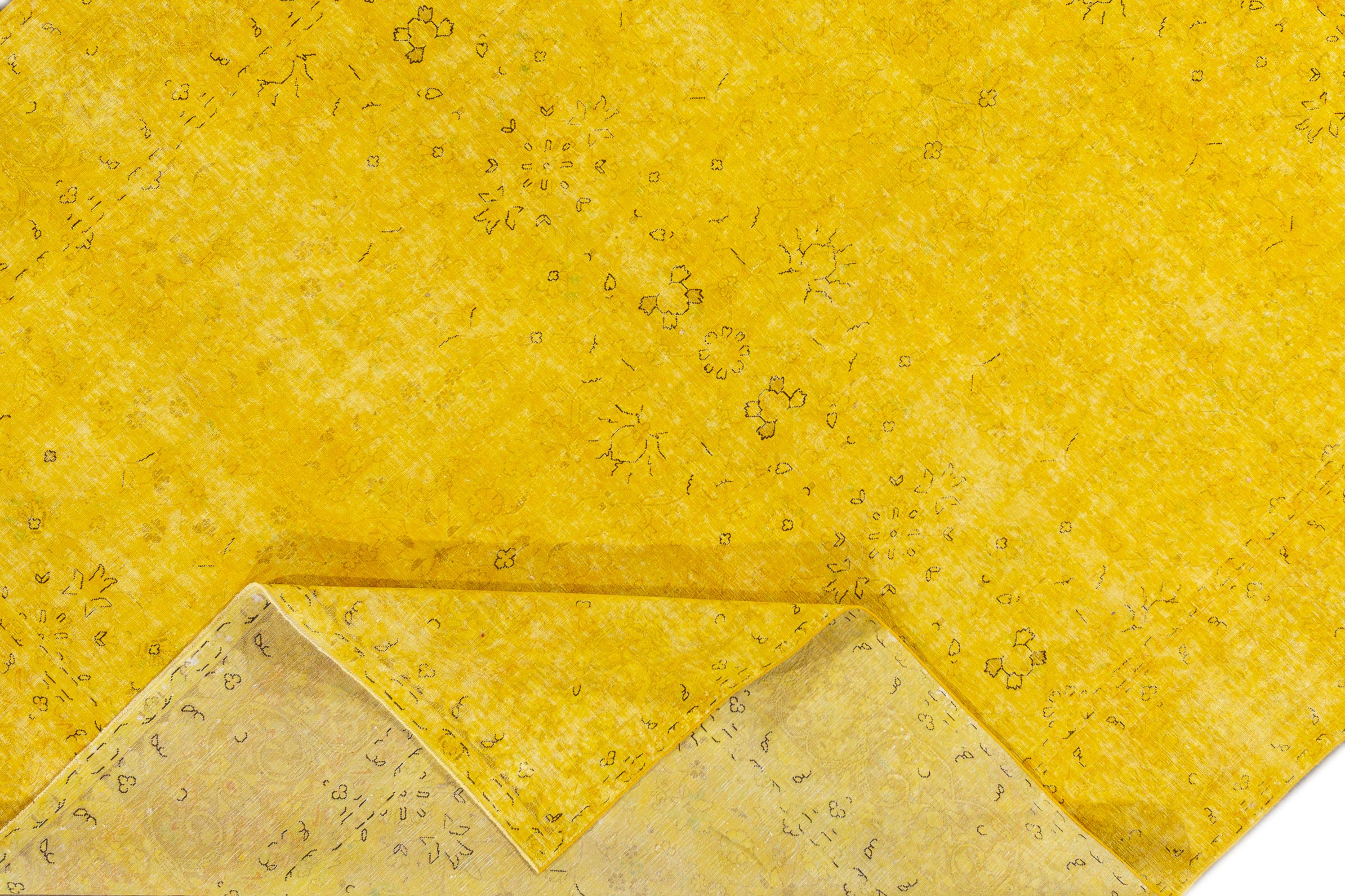 Vintage Distressed Overdyed Yellow Wool Rug at 1stDibs