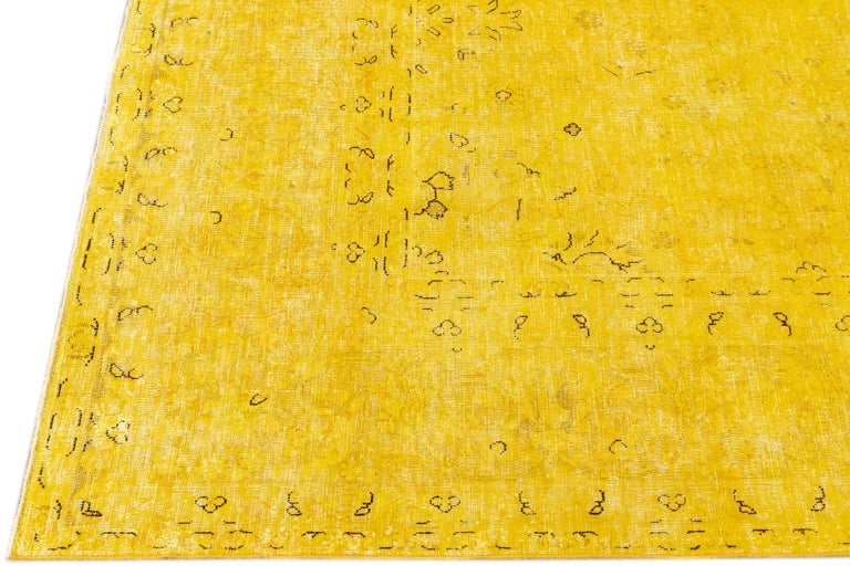 Vintage Distressed Overdyed Yellow Wool Rug For Sale at 1stdibs