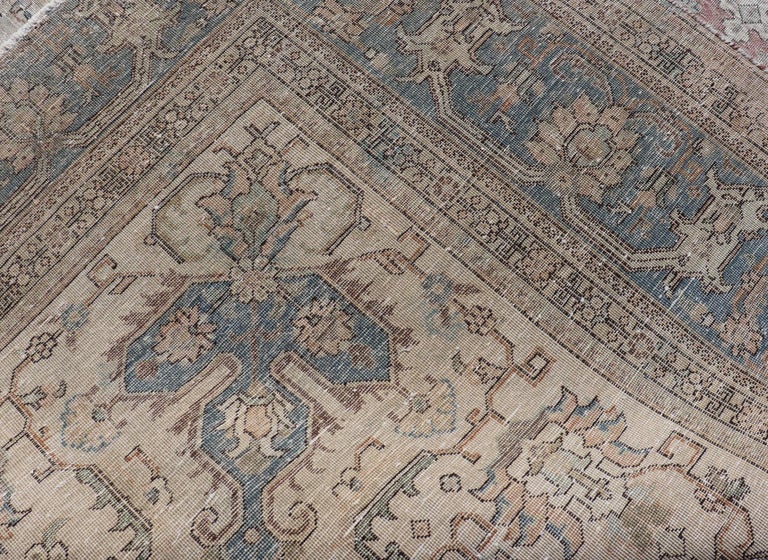 Vintage Distressed Persian Tabriz Rug in Light Blue and Earth Tones For ...