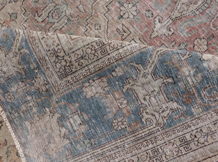 Vintage Distressed Persian Tabriz Rug in Light Blue and Earth Tones For ...