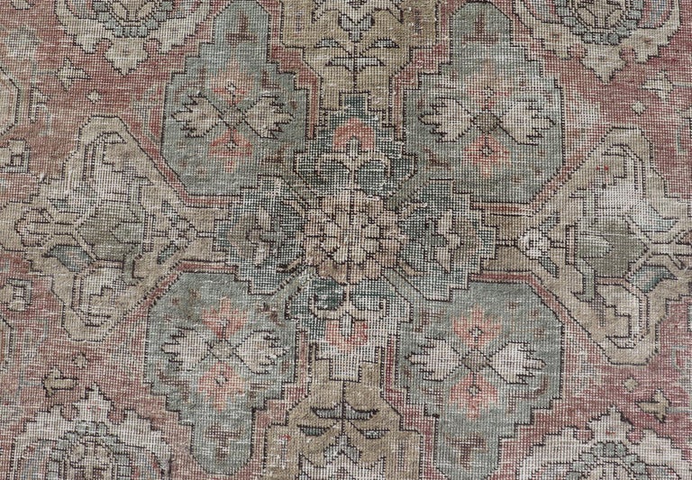 Vintage Distressed Persian Tabriz Rug in Light Blue and Earth Tones For ...