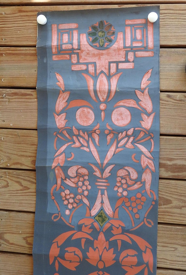 Vintage Distressed Renaissance Urn Motif Blue and Pink Painting For ...