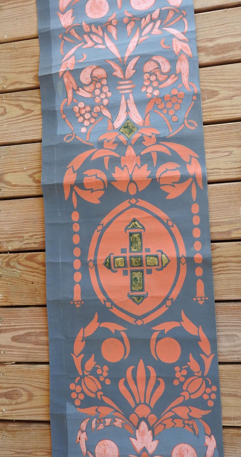 Vintage Distressed Renaissance Urn Motif Blue and Pink Painting For ...