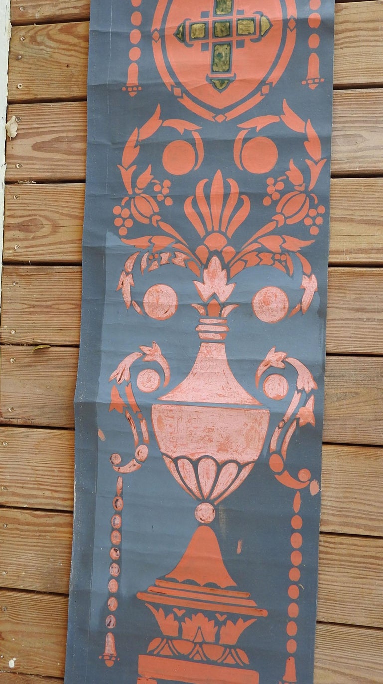 Vintage Distressed Renaissance Urn Motif Blue and Pink Painting For ...