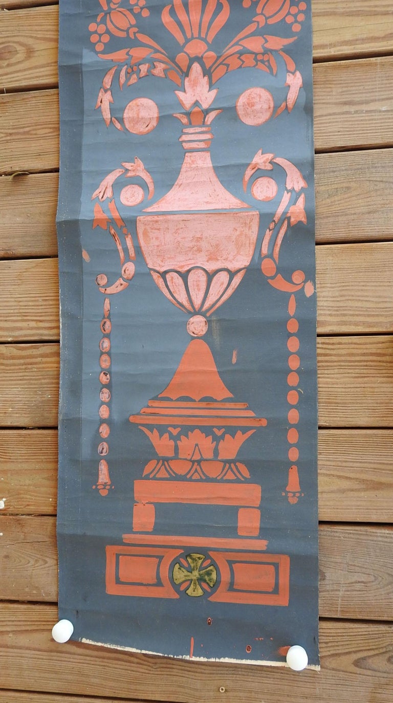 Vintage Distressed Renaissance Urn Motif Blue and Pink Painting For ...