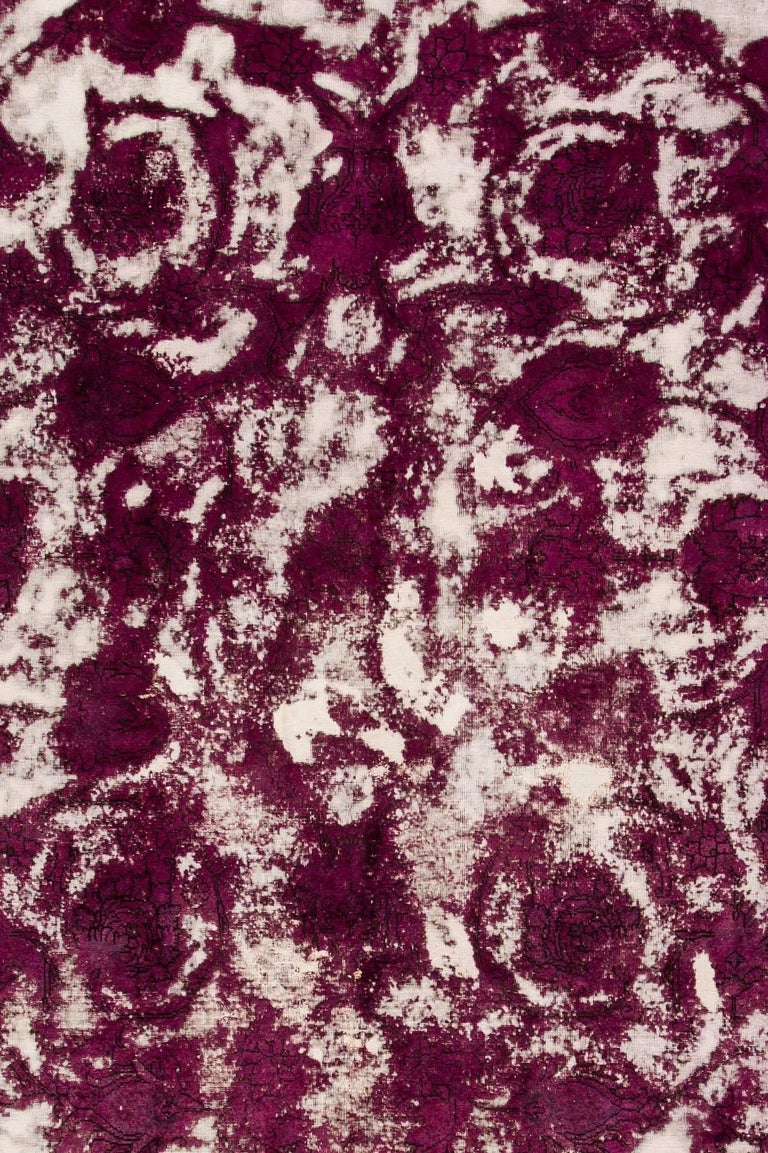 Vintage Distressed Square Purple Persian Carpet For Sale at 1stDibs