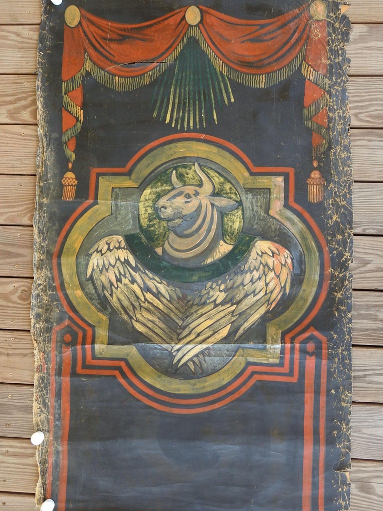 Vintage Distressed St. Luke Winged Ox Bull Quadrefoil Painting For Sale ...