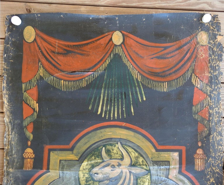 Vintage Distressed St. Luke Winged Ox Bull Quadrefoil Painting For Sale ...