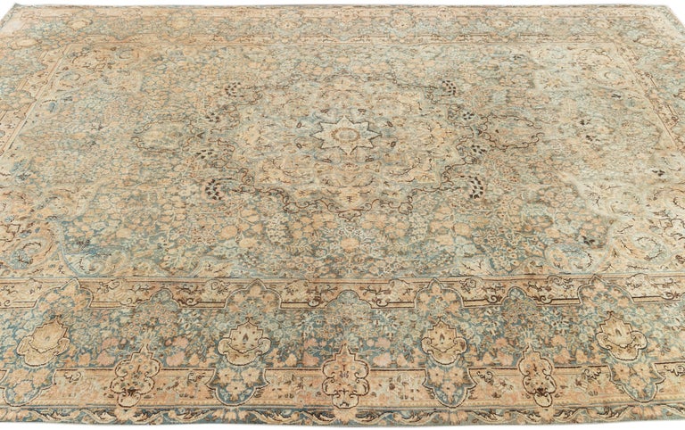 Vintage Distressed Teal Wool Area Rug For Sale at 1stDibs