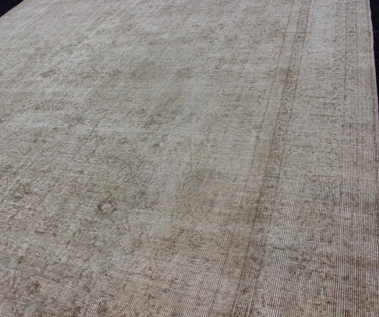 Vintage Distressed Turkish Rug with All-Over Pattern in Light Cream ...