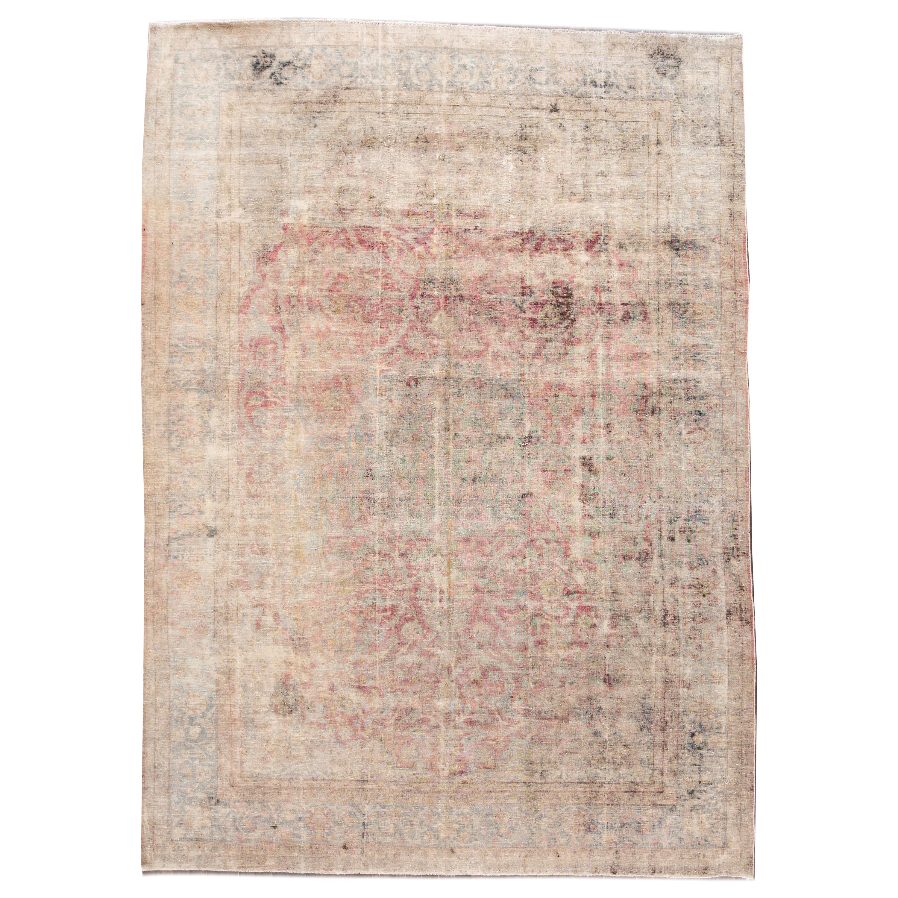 Vintage Distressed Teal Wool Area Rug For Sale at 1stDibs