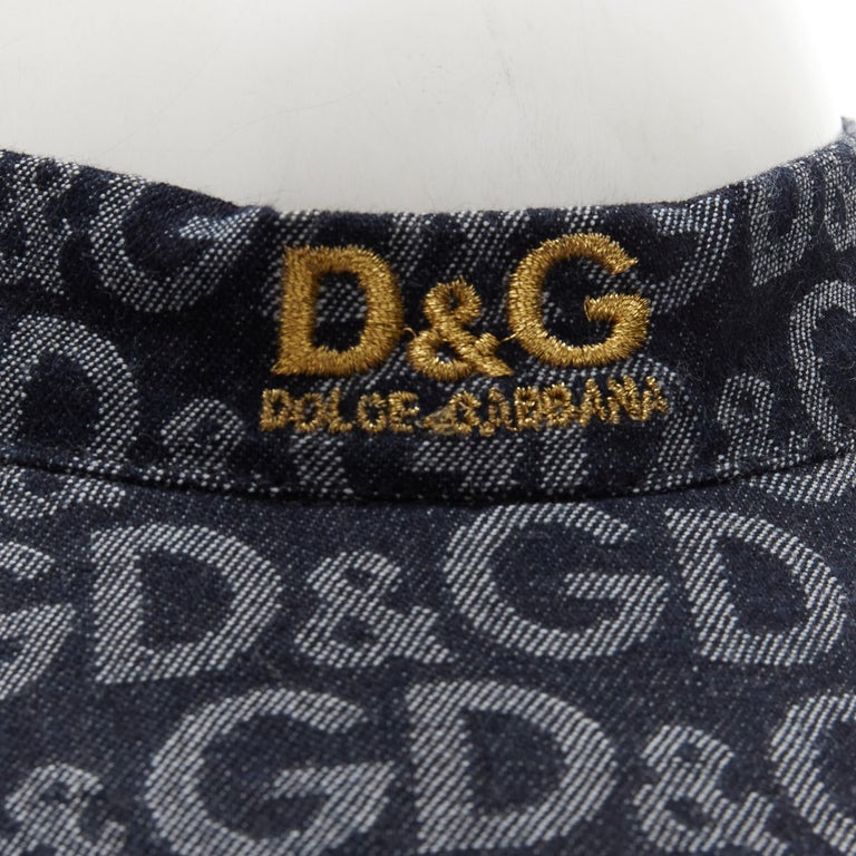 vintage DOLCE GABBANA blue D&G logo denim jacquard gold embroidery ...