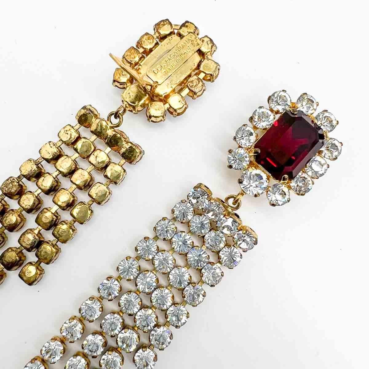 Vintage Dolce and Gabbana Ruby Glass and Rhinestone Chandelier Earrings ...